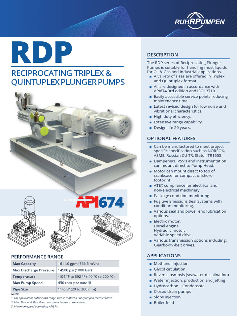 RDP Series Reciprocating Plunger Pumps | PDF | Pump | Mechanical ...