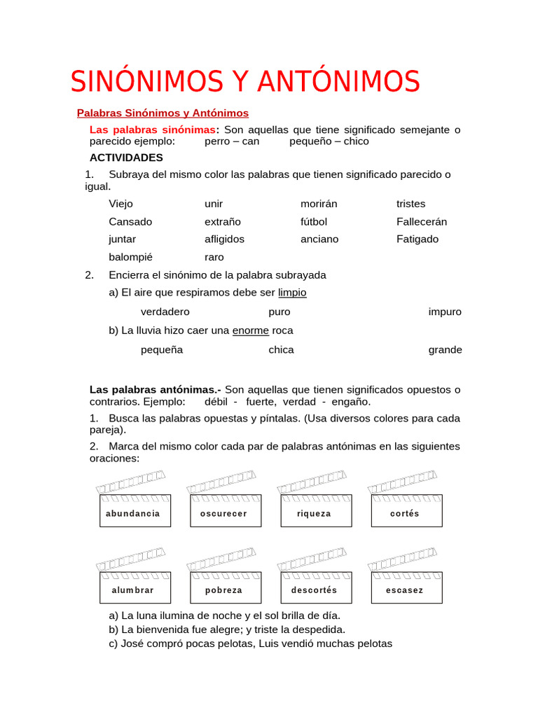 Sinonimos y Antonimos para Tercer Grado de Primaria | PDF | Oración