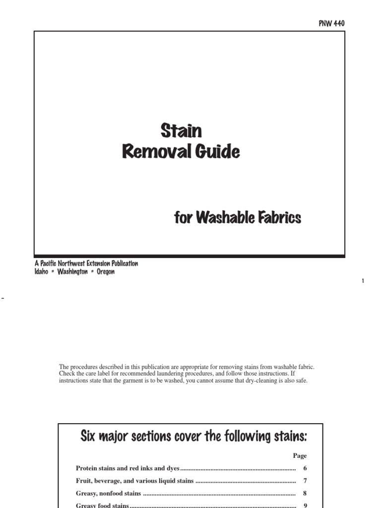Stain Removal Guide: For Washable Fabrics | PDF | Washing Machine | Laundry