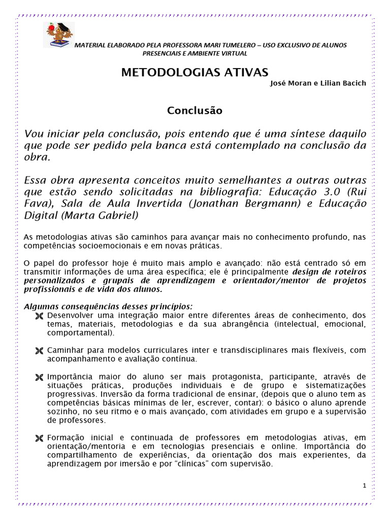 B. Metodologias Ativas para Uma Educação Inovadora de Acordo Com As ...