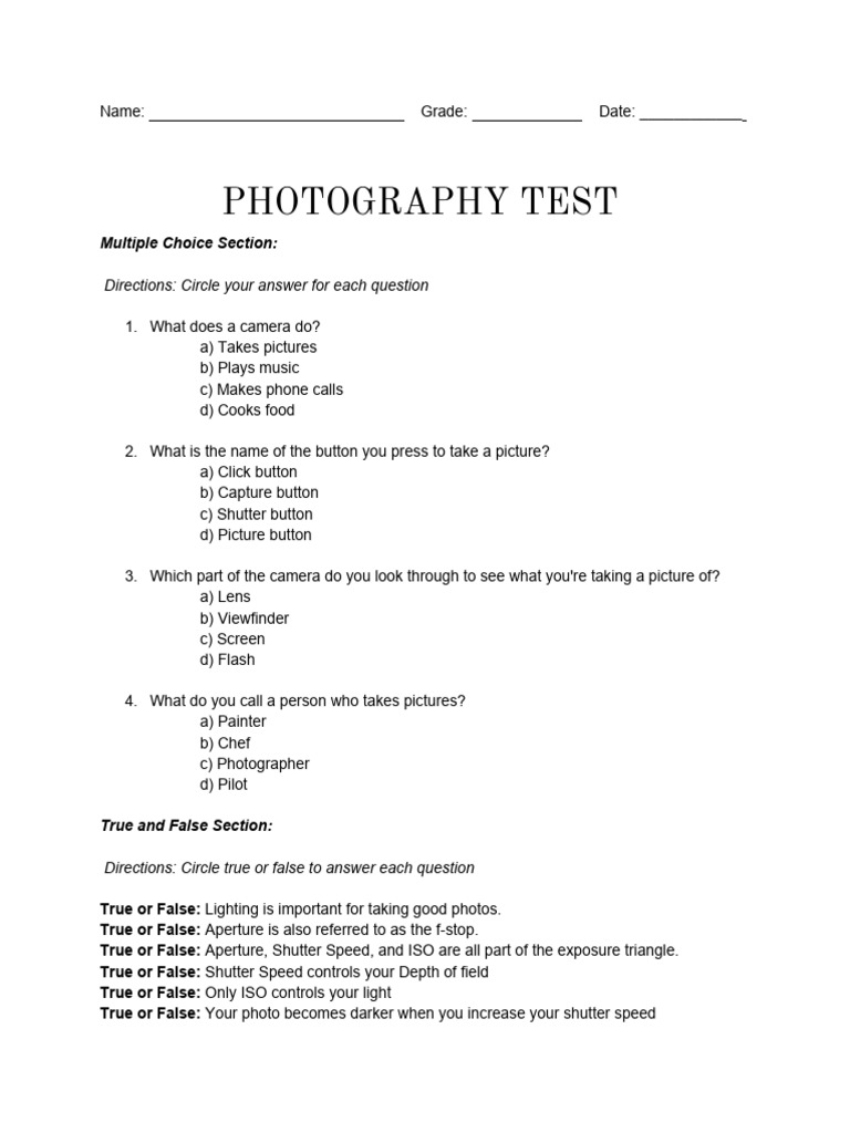 Photography Quiz for Beginners | PDF | Shutter (Photography) | Camera