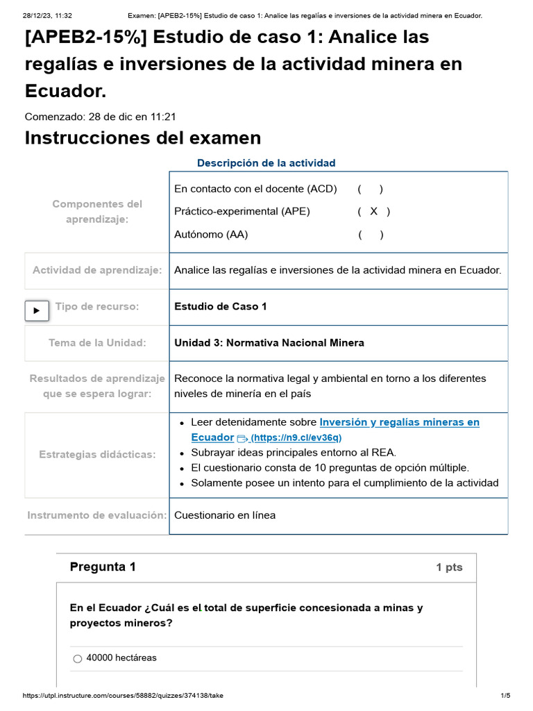 Examen - (APEB2-15%) Estudio de Caso 1 - Analice Las Regalías e Inversiones de La Actividad ...
