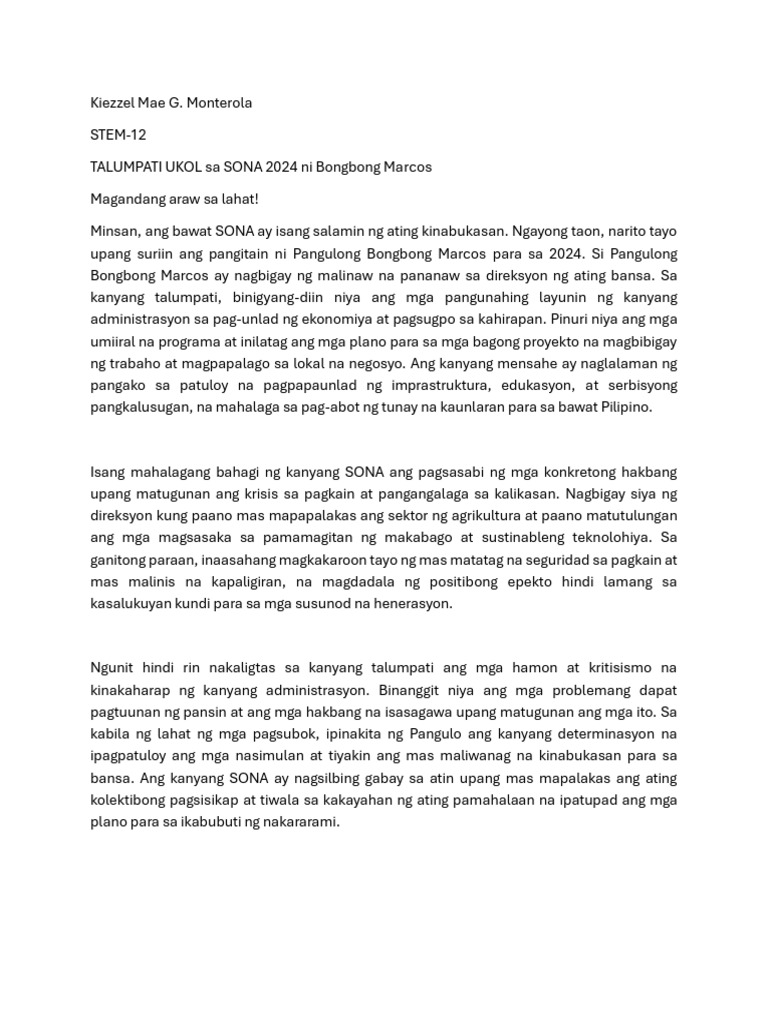 Sona 2024 Talumpati | PDF