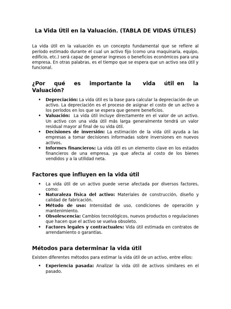 Vida Útil en Valuación de Activos | PDF | Valoración (Finanzas ...