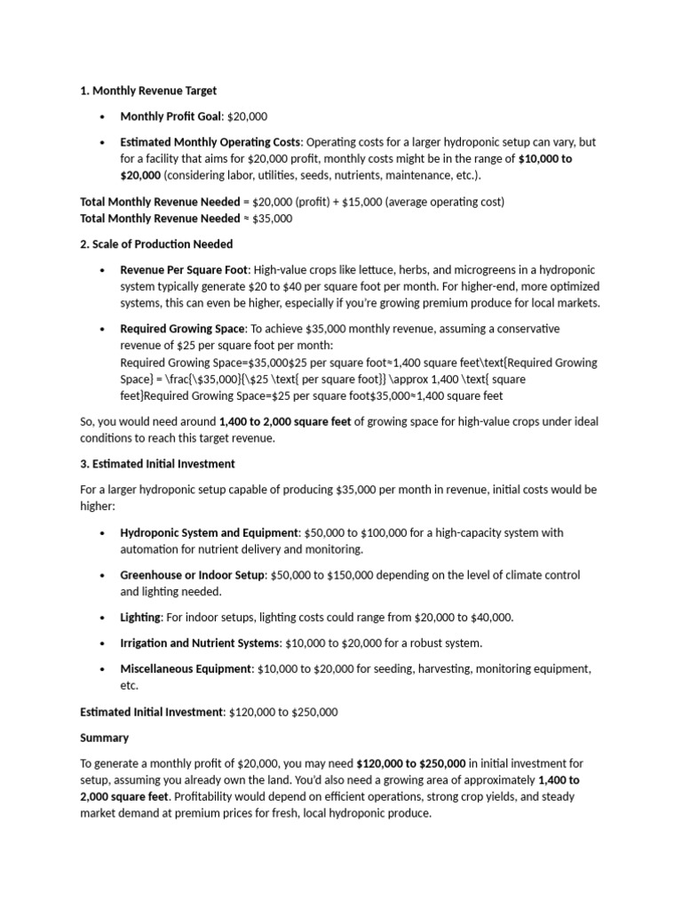 Hydro Project 2024 Revenue Calculations | PDF | Hydroponics | Profit ...