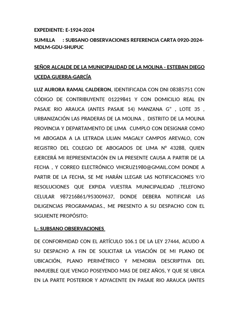 Visacion de Planos Luz Aurora Ramal OBSERVACIONES 2024 | PDF ...