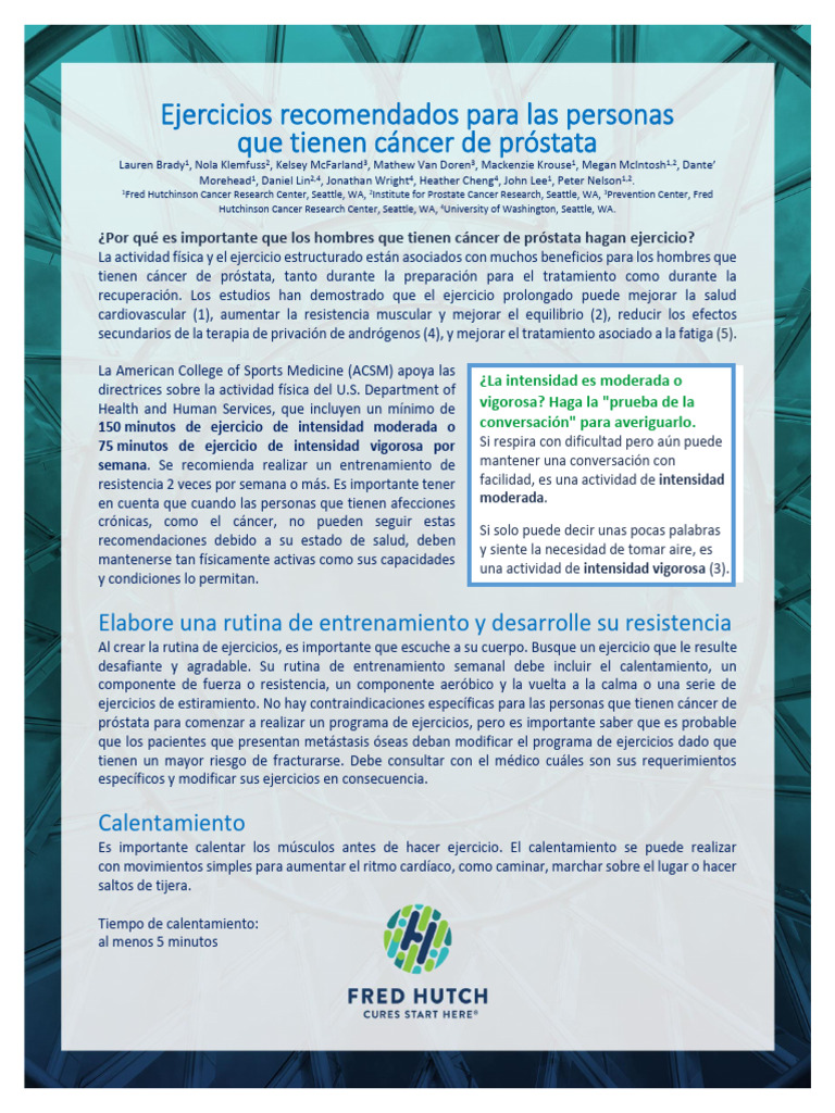 Exercise Recommendations For Prostate Cancer Spanish | PDF | Aptitud ...