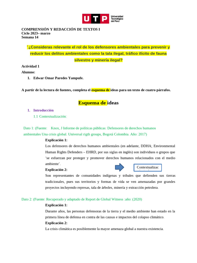 Semana 14 - Tarea - Presentación Del Esquema de Ideas y Redacción ...