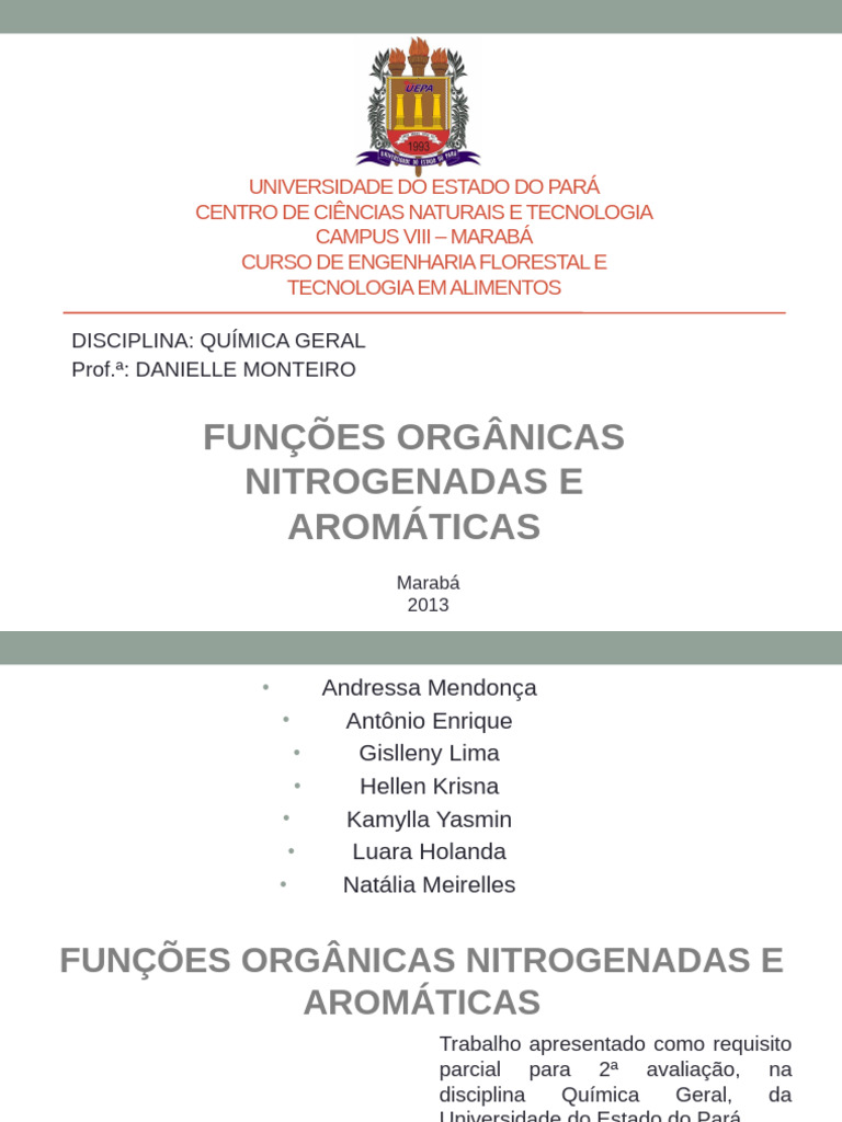 Slide Funções Nitrogenadas e Aromáticas 2 | PDF | Amina | Nitrogênio