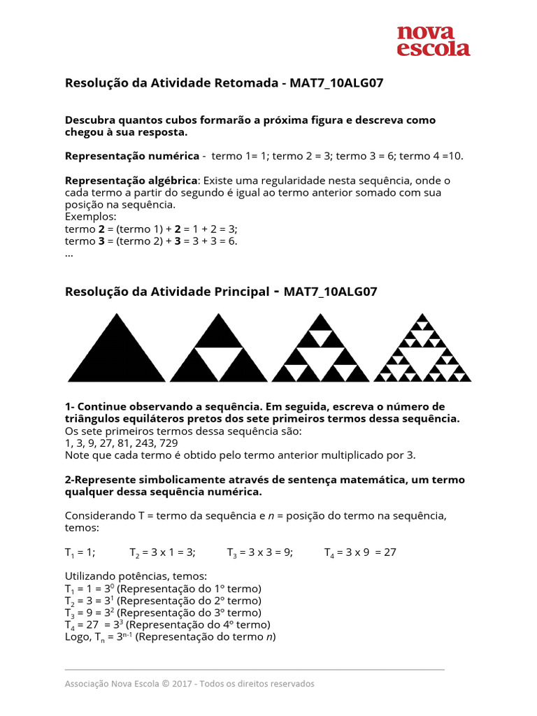 Resolucoes de Atividades Mat7 10alg07 | PDF | Sequência | Matemática