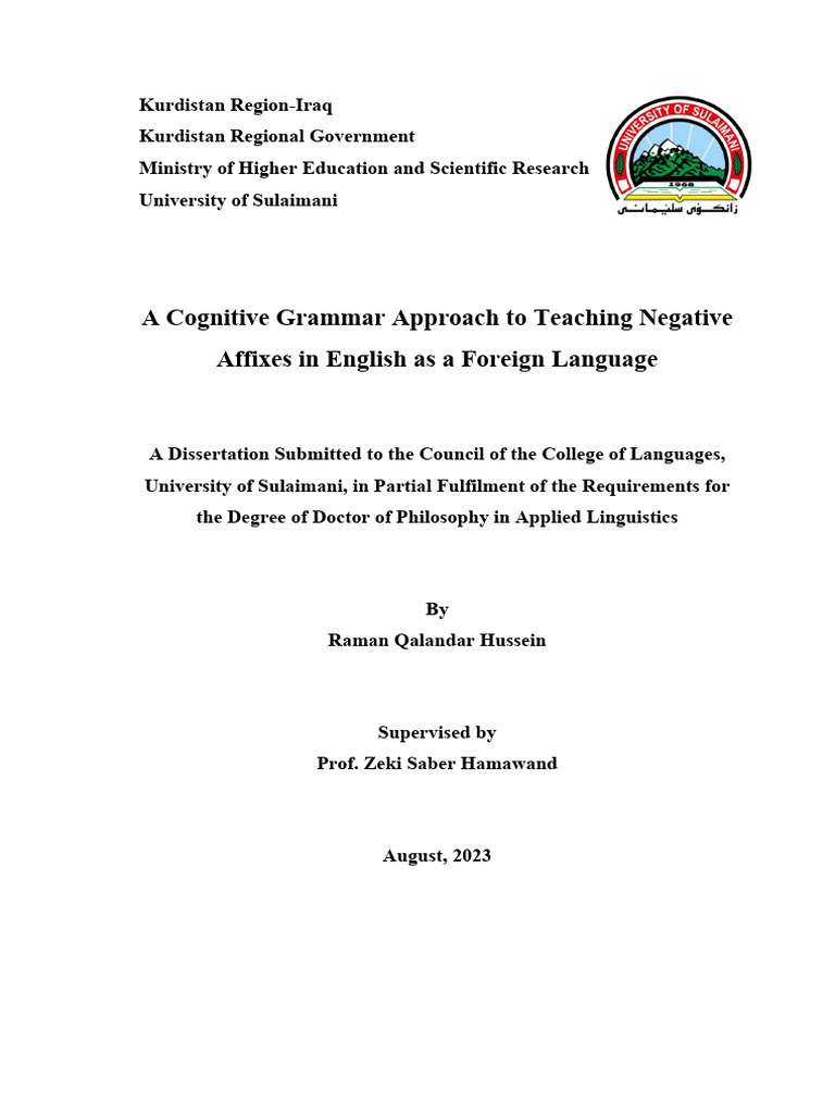 A Cognitive Grammar Approach To Teaching Negative Affixes in English As ...