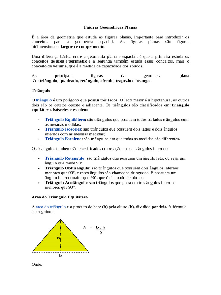 Figuras Geométricas Planas e Cálculos | PDF | Triângulo | Área