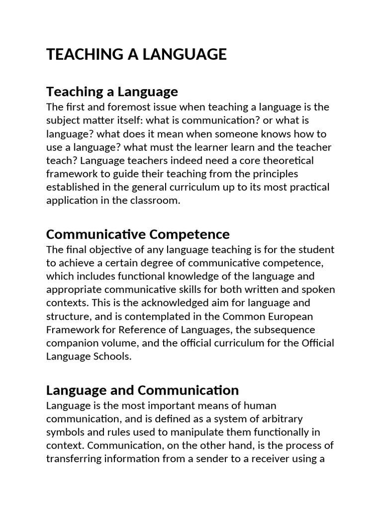 TEACHING A LANGUAGE | PDF | Communication | Linguistics