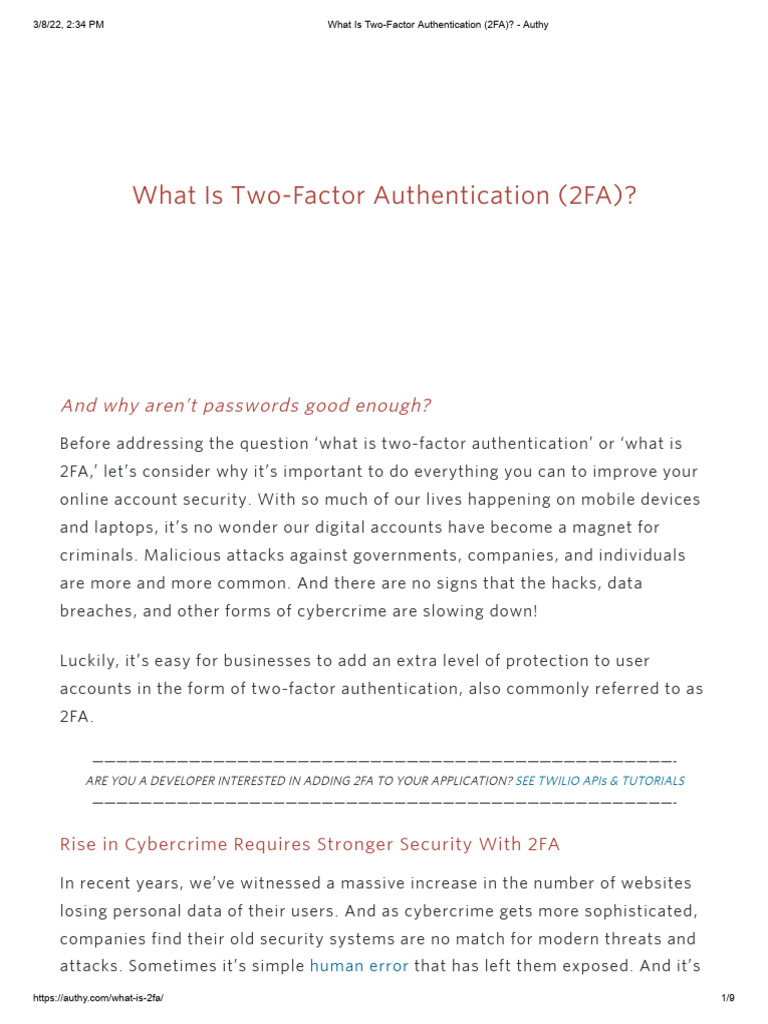 What Is Two-Factor Authentication (2FA) - Authy | PDF | Password ...