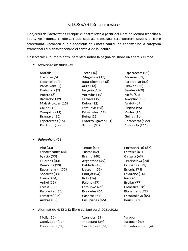GLOSSARI 3r Trimestre | PDF