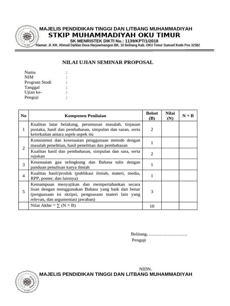 Lembar Penilaian Sempro | PDF