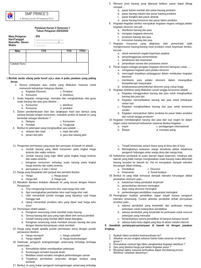 Soal PH Ips Kelas 9 | PDF | Bisnis