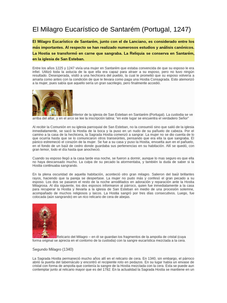 Milagro Eucarístico de Santarém | PDF | eucaristía