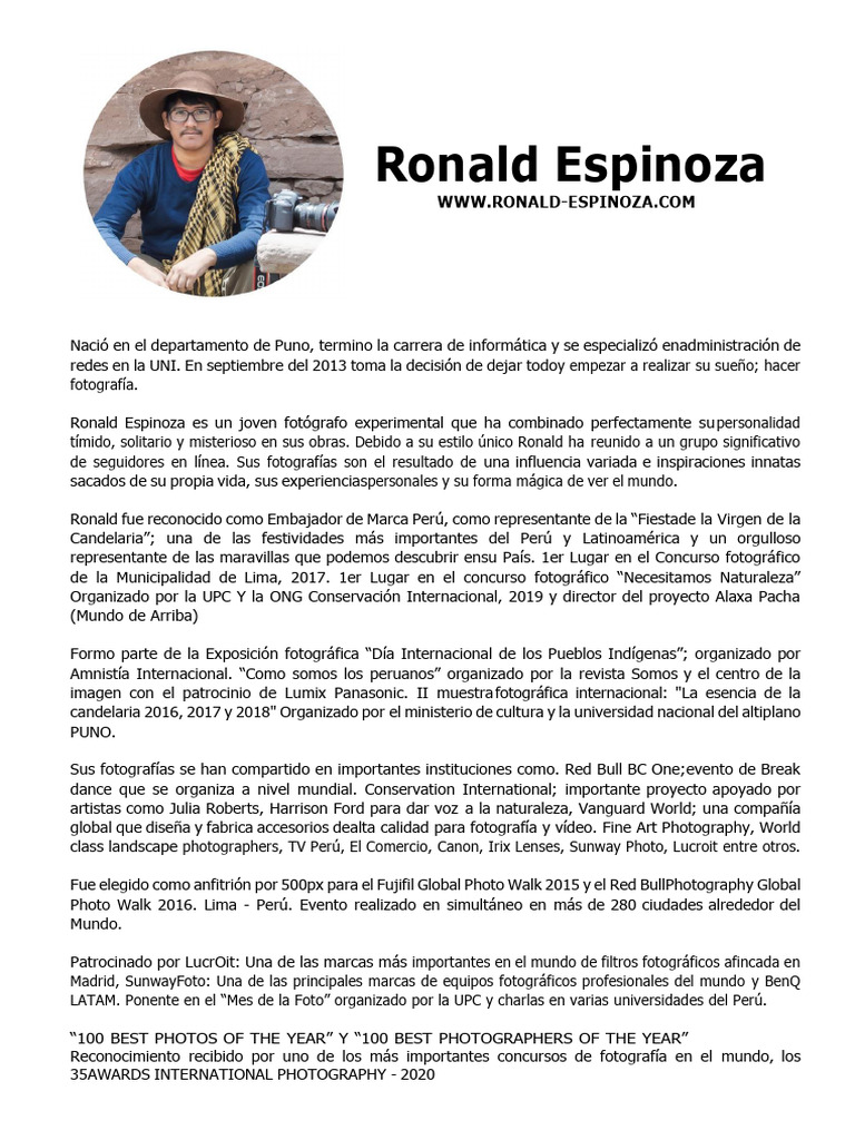 Bio Ronald Espinoza | PDF | Perú