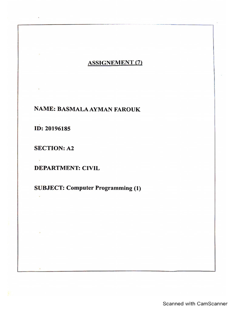 Assignment (7) - Basmala Ayman 20196185 | PDF