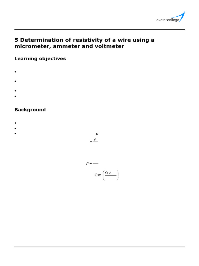Practical 5 - Investigating Resistivity | PDF | Electrical Resistivity ...