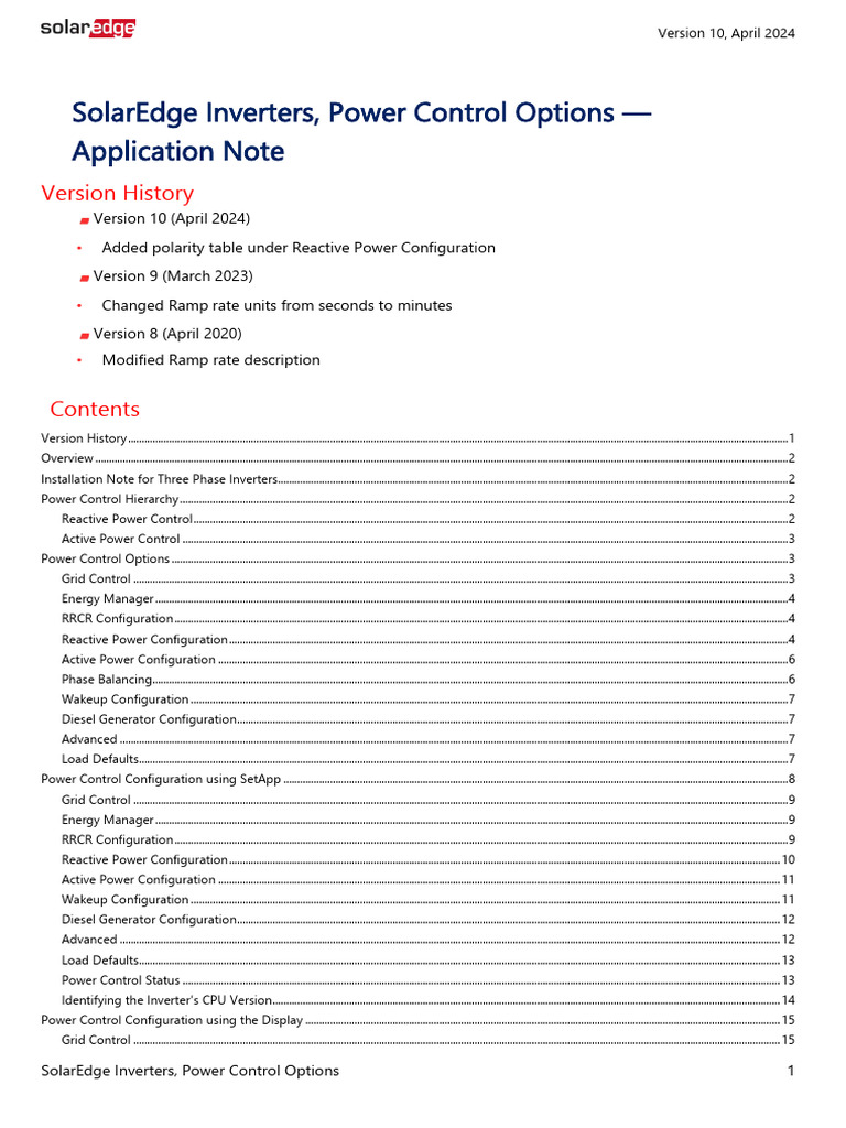 SolarEdge Inverter Power Control Guide | PDF | Power Inverter ...
