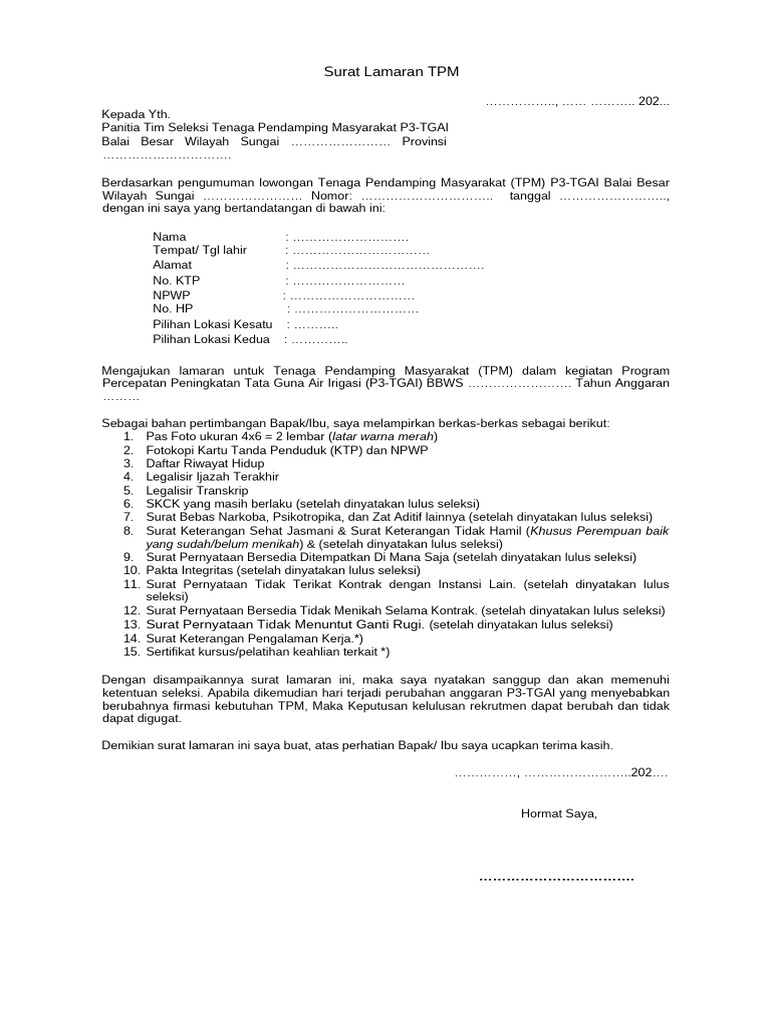 Format Pendaftaran TPM 2024 | PDF