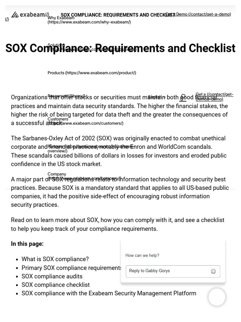 SOX Compliance - Requirements and Checklist | PDF | Sarbanes–Oxley Act ...