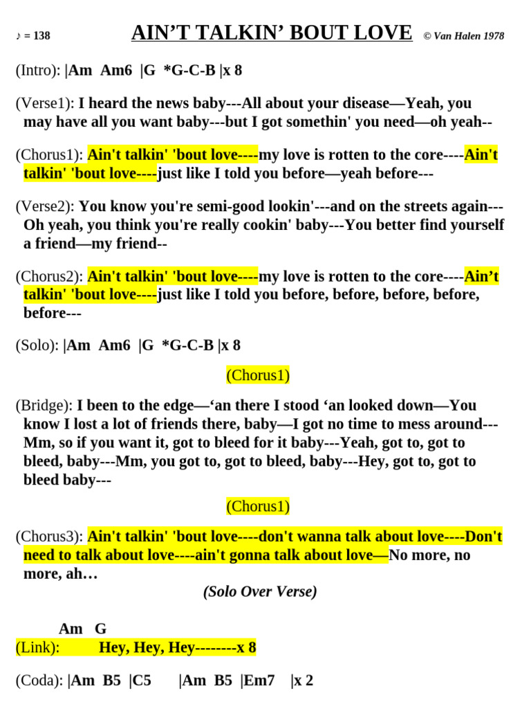 Ain't Talkin' Bout Love Tab | PDF