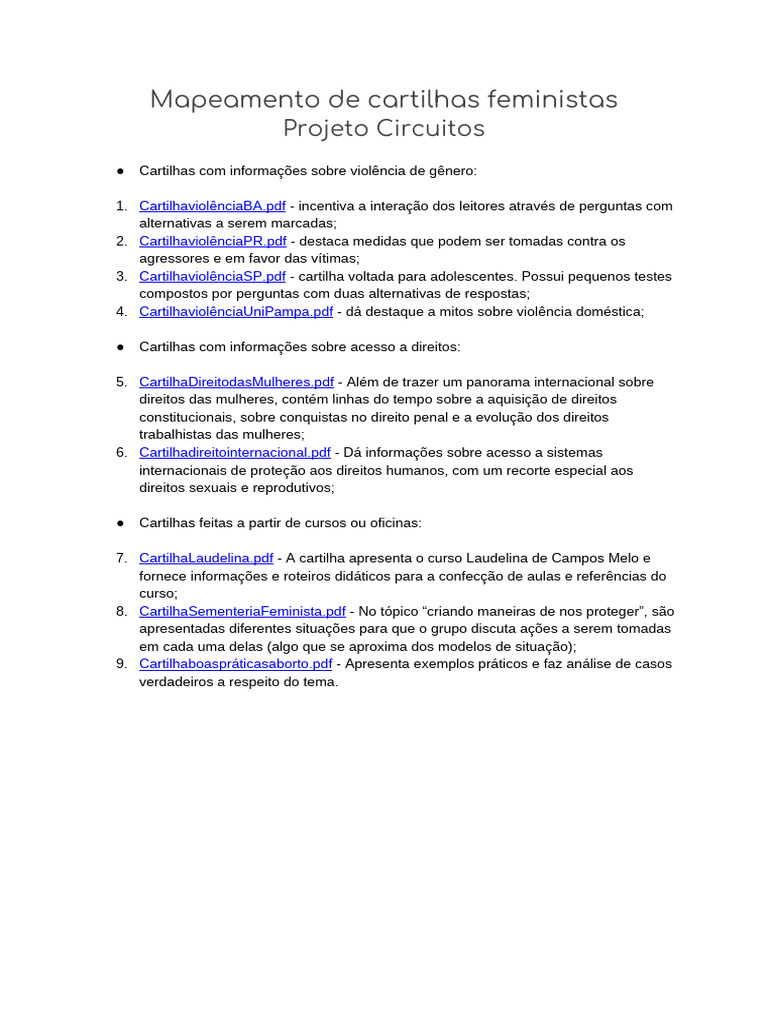 Mapeamento de Cartilhas Feministas | PDF