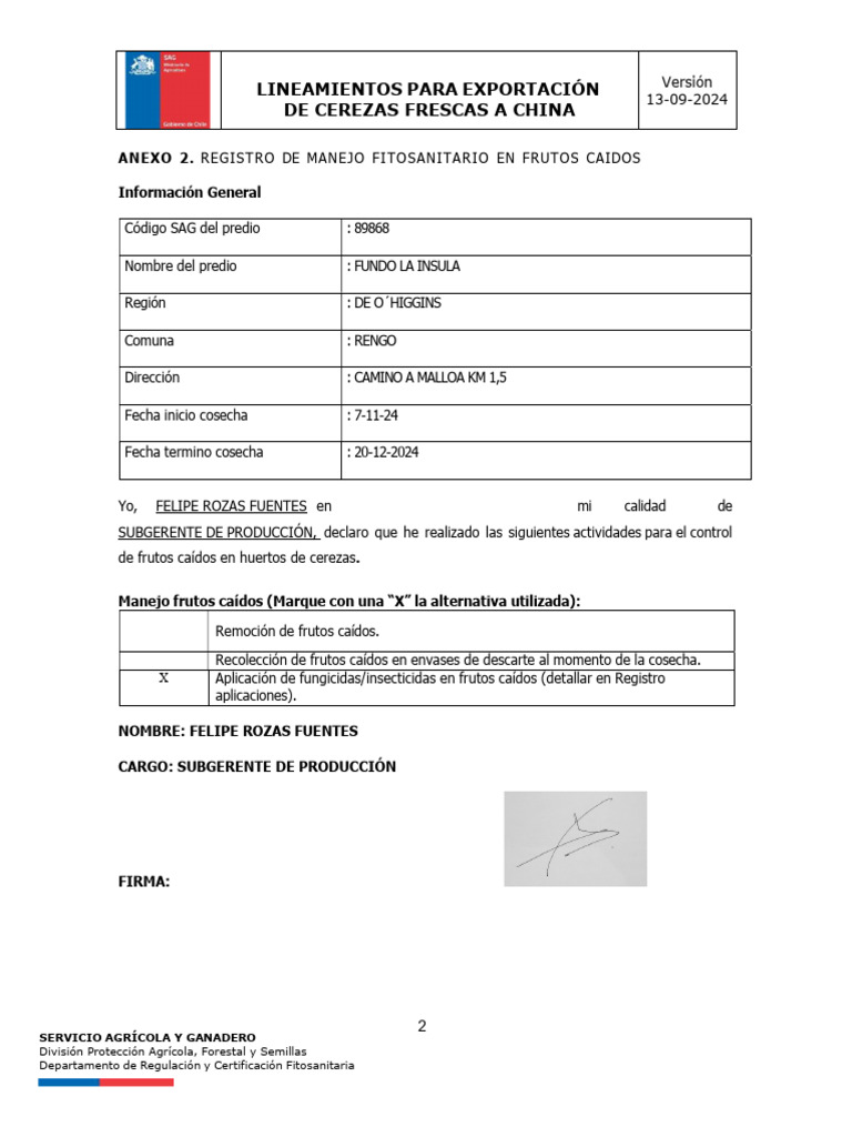 Anexo 2 Cerezas China La Insula | PDF