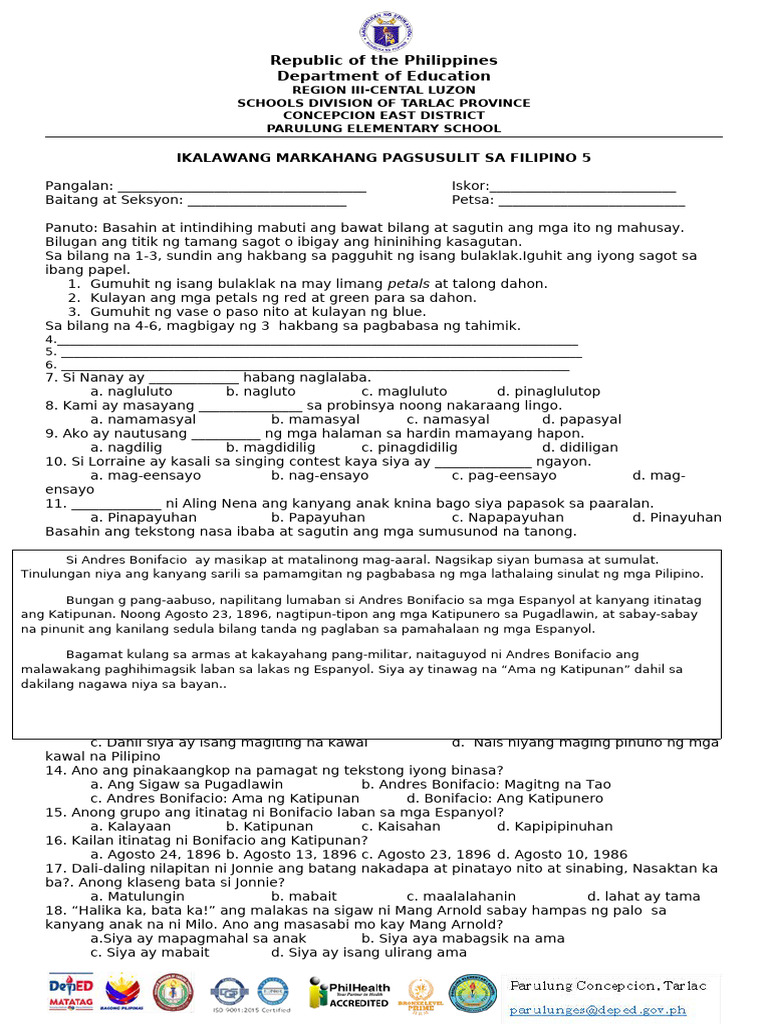 Q2 Pt-Tos Filipino 5 | PDF
