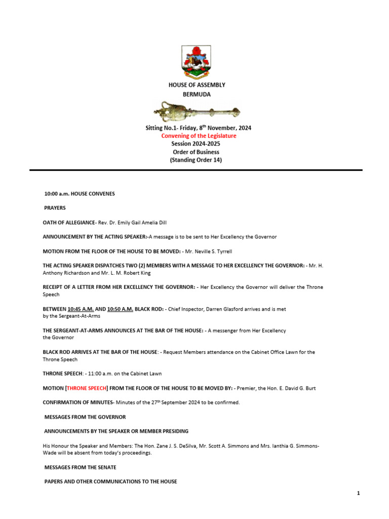 Order of Business - Friday, 8th November 2024 - Convening | PDF | The ...