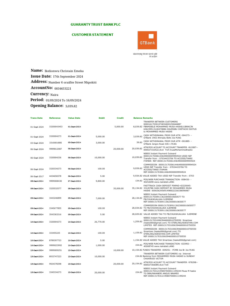 Christain GTB Bank Statement | PDF | Cash | Banking Technology