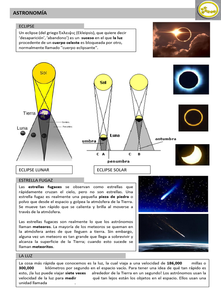 Astronomía: Eclipses y Cuerpos Celestes | PDF | Planetas | Sistema solar