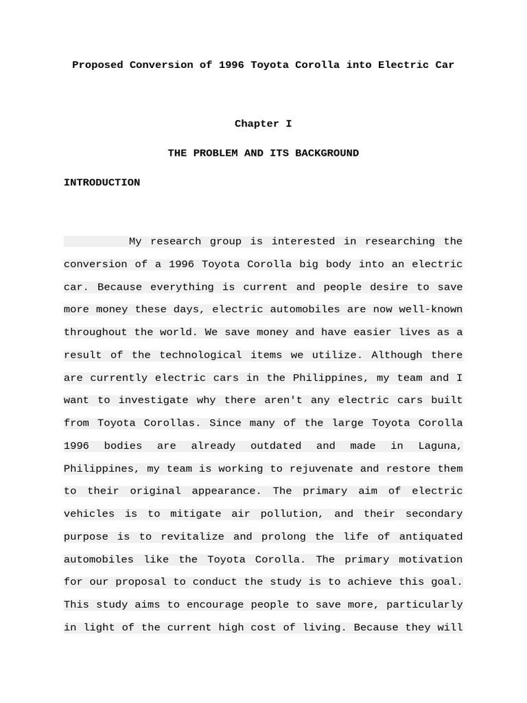Proposed Conversion of Toyota Corolla Into Electric Car JJJAM | PDF ...