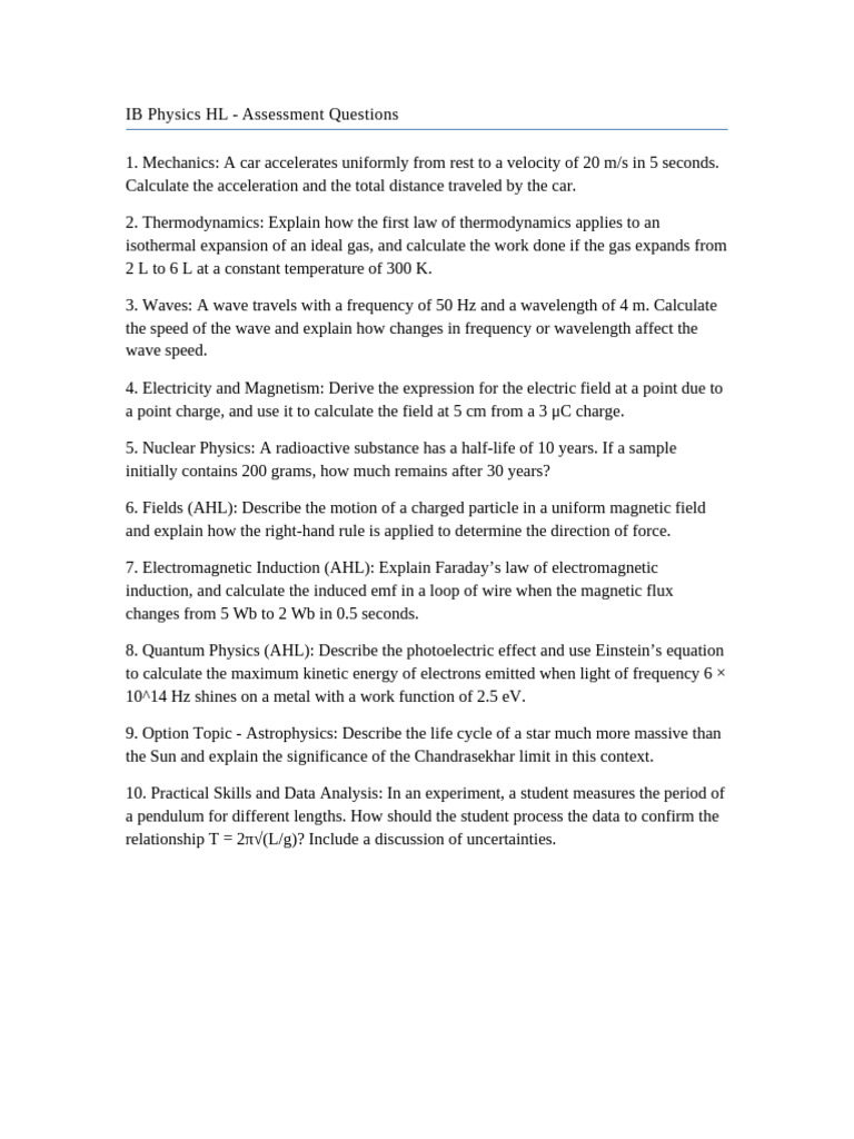 IB Physics HL Assessment Questions Guide | PDF | Science & Mathematics