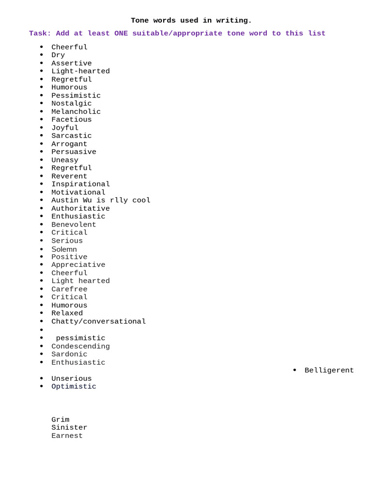 Tone Words for Effective Writing | PDF