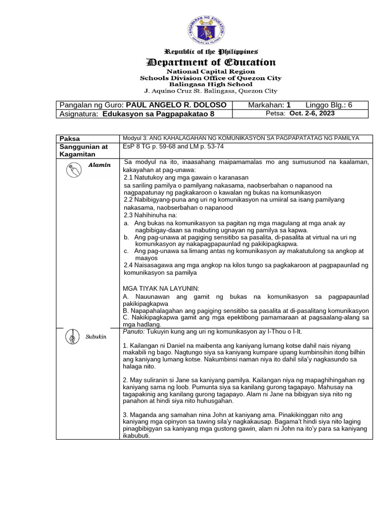 8 - 3 B Komunikasyon ESP-DLP-FOR-SY-2022-2023 | PDF