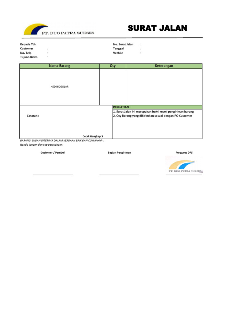 Format Surat Jalan Pengiriman Barang | PDF
