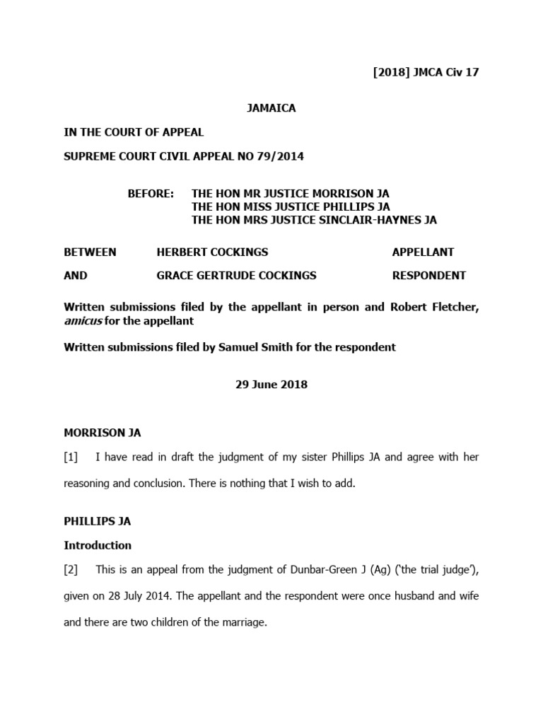 Cockings (Herbert) V Cockings (Grace) | PDF | Appeal | Common Law