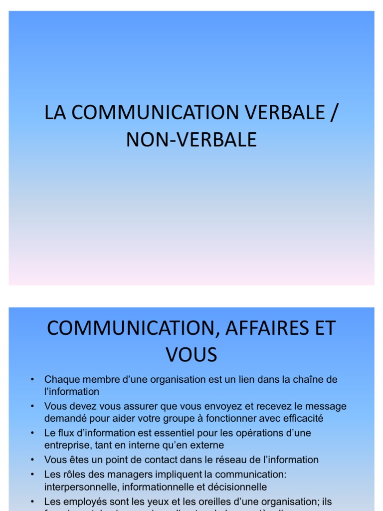 La Communication Verbale Non-Verbale | PDF