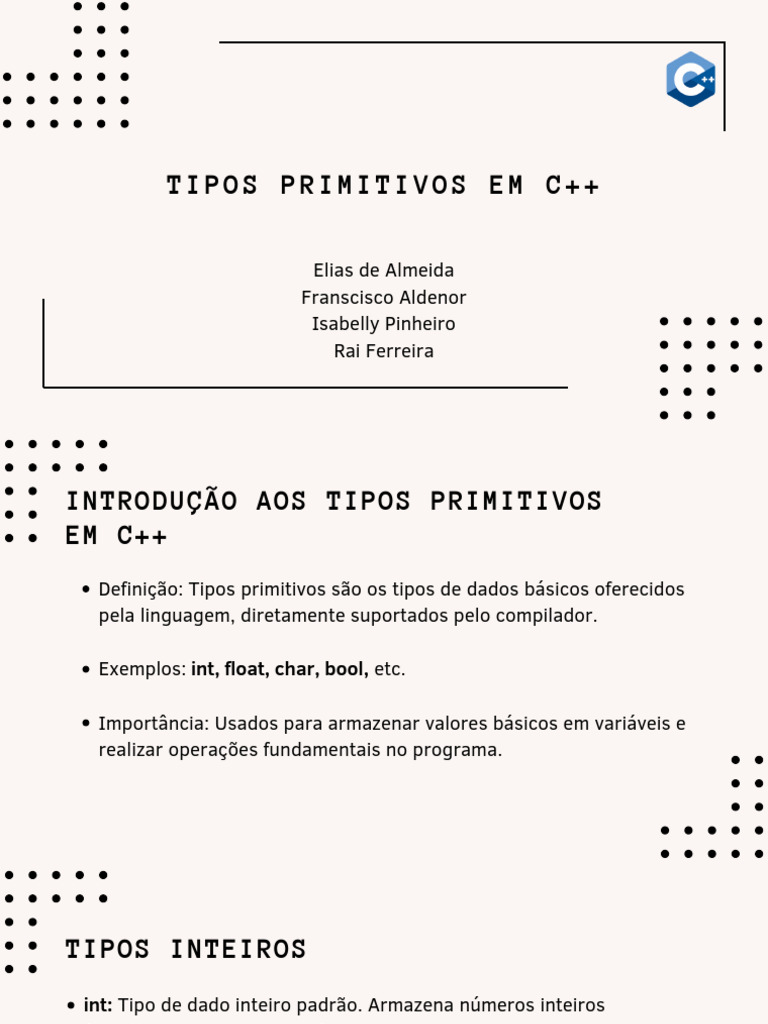 Tipos Primitivos em C++ | PDF | Tipo de dados | C