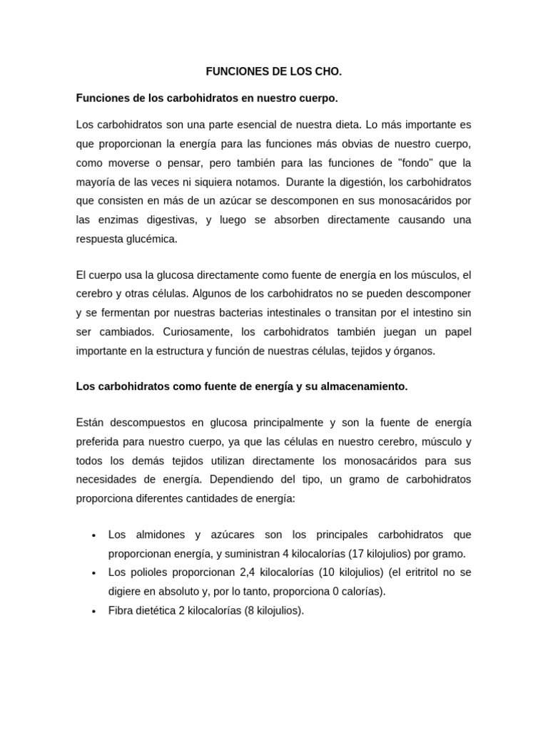 Funciones de Los Cho | PDF | Carbohidratos | Digestión