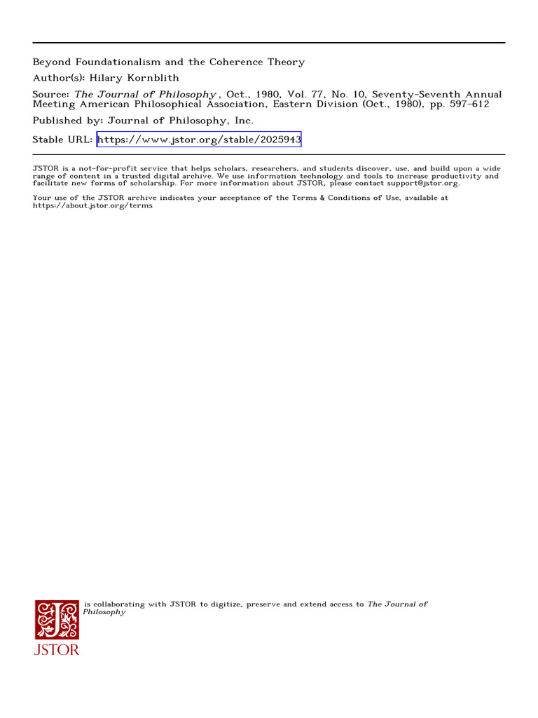 Kornblith BeyondFoundationalismCoherence 1980 | PDF | Epistemology ...