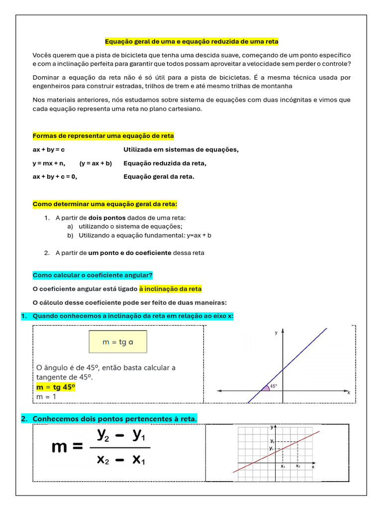 Equações da Reta: Geral e Reduzida | PDF