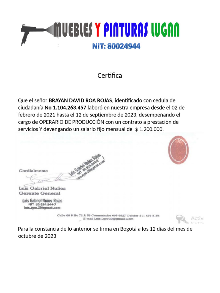 1 Certificación Lugan | PDF | Finanzas y dinero | Derecho