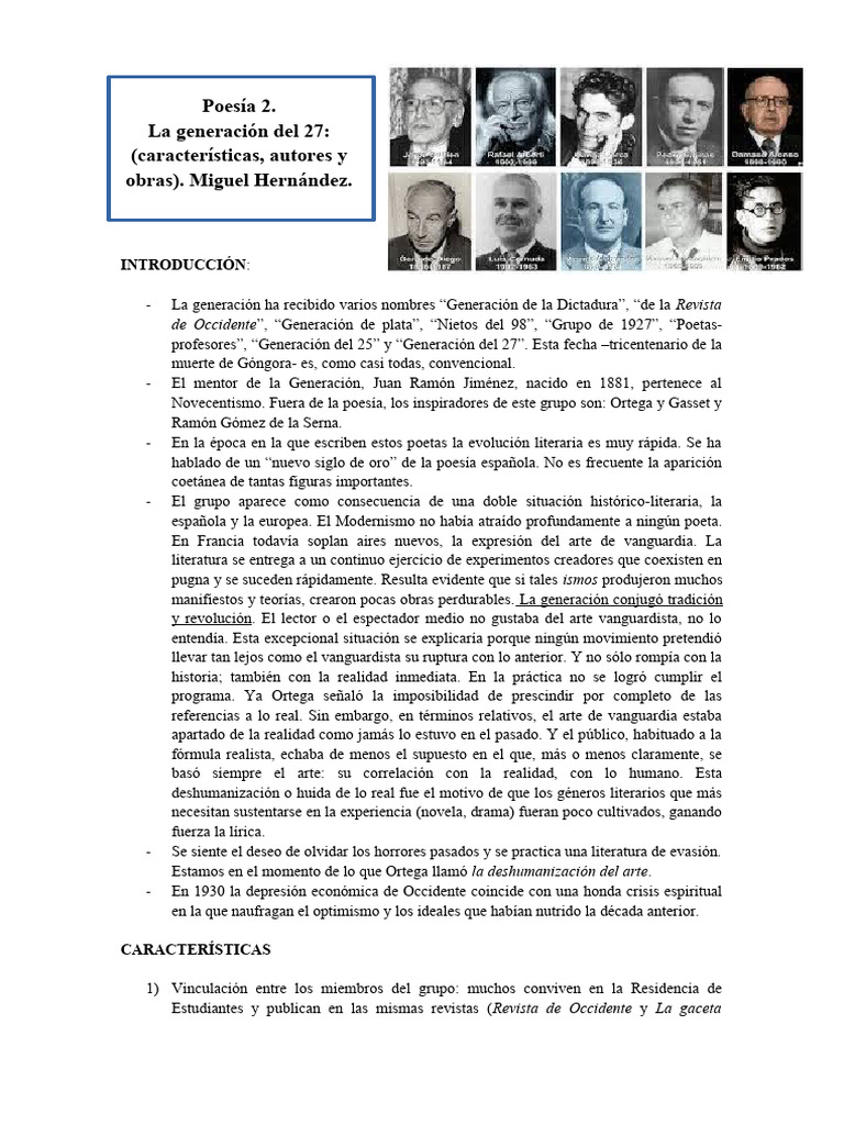 Características de la Generación del 27 | PDF | Vanguardia | Federico ...