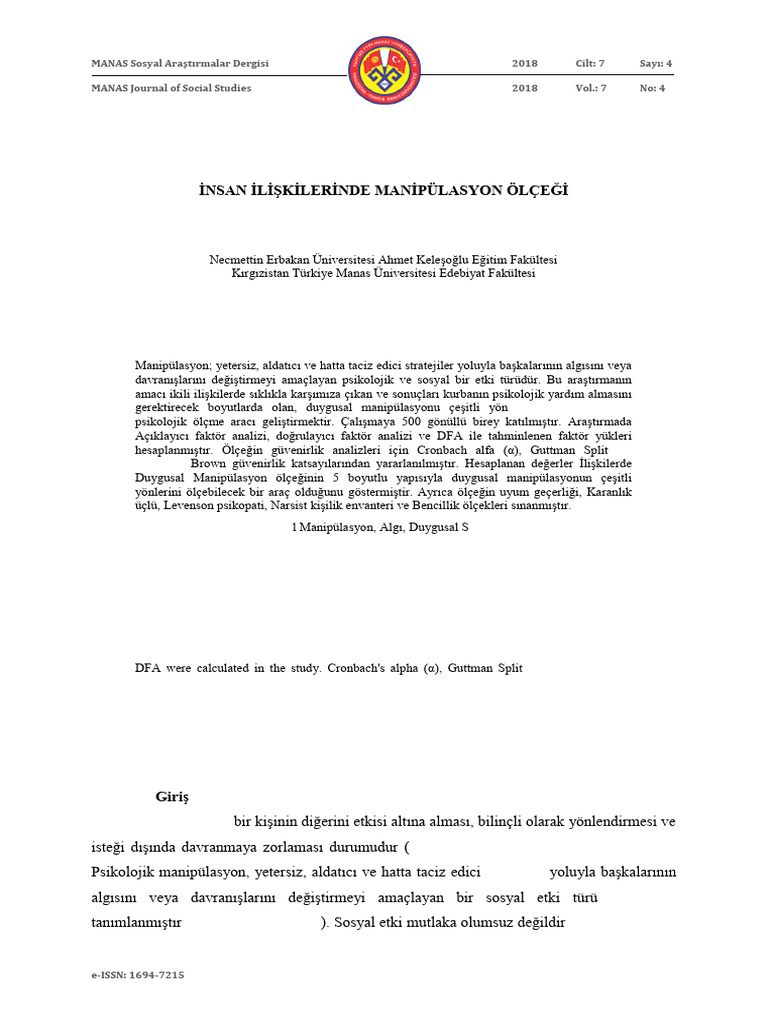 Nsan Li Kilerinde Manip Lasyon L e I (#520792) - 639149 | PDF