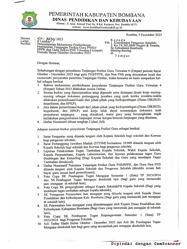 Surat Pemberkasan TPG TW 4 2023 | PDF